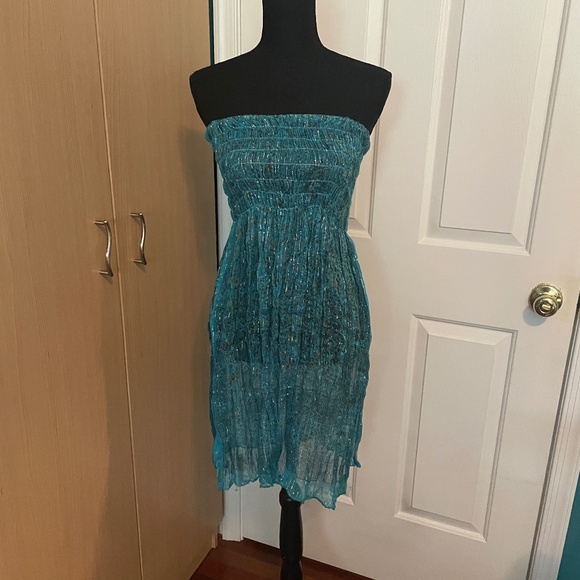 Swim | Nwot Boutique Turquoise Sheer Convertible Dressskirtswim Coverup ...